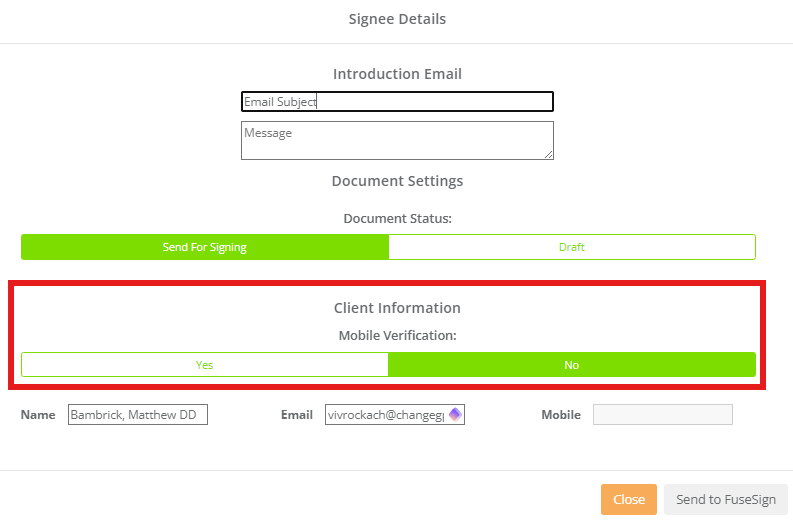 How to check your FuseSign settings for the recipient verification modes available